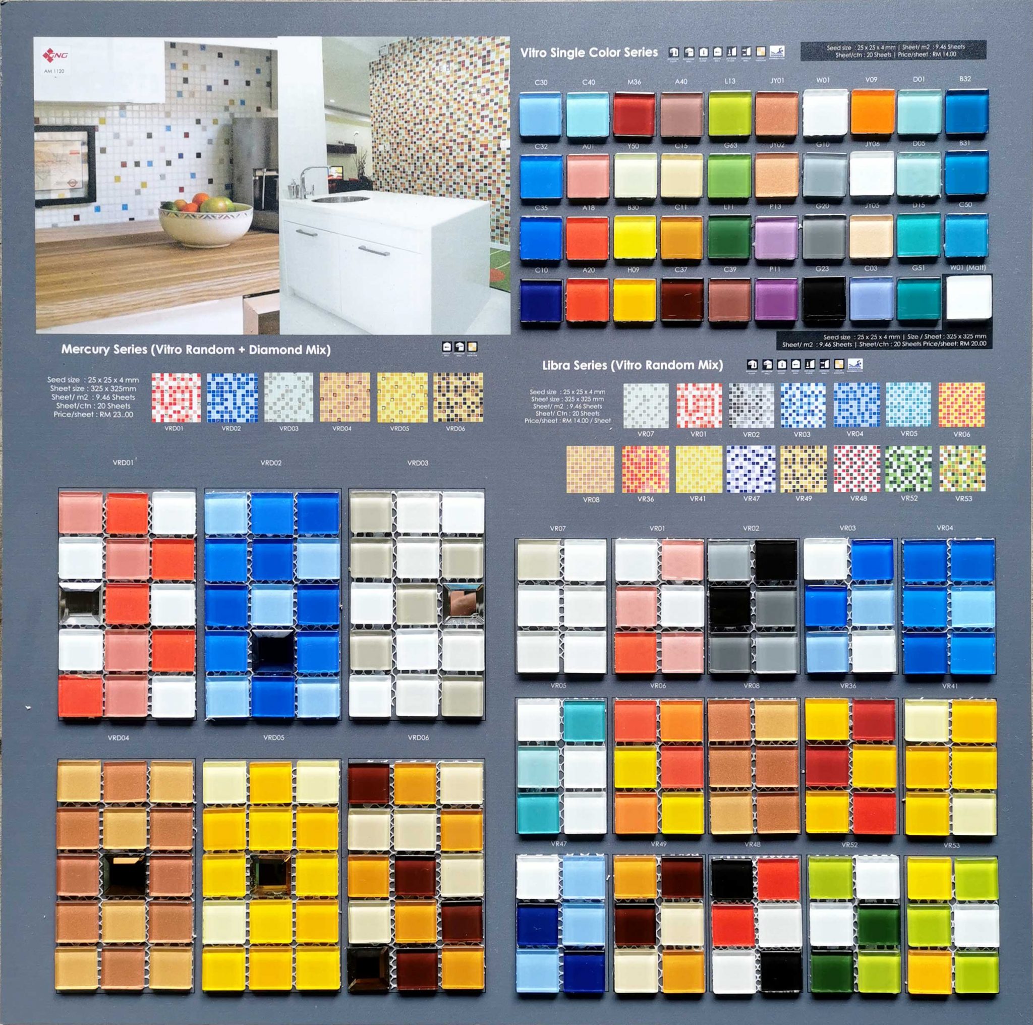 Art Mosaic - Sample and color chip - GNG Tiles Malaysia