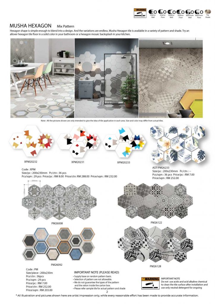 Musha Hexagon Mix Pattern - Malaysia Manufactured Tiles & Mosaic