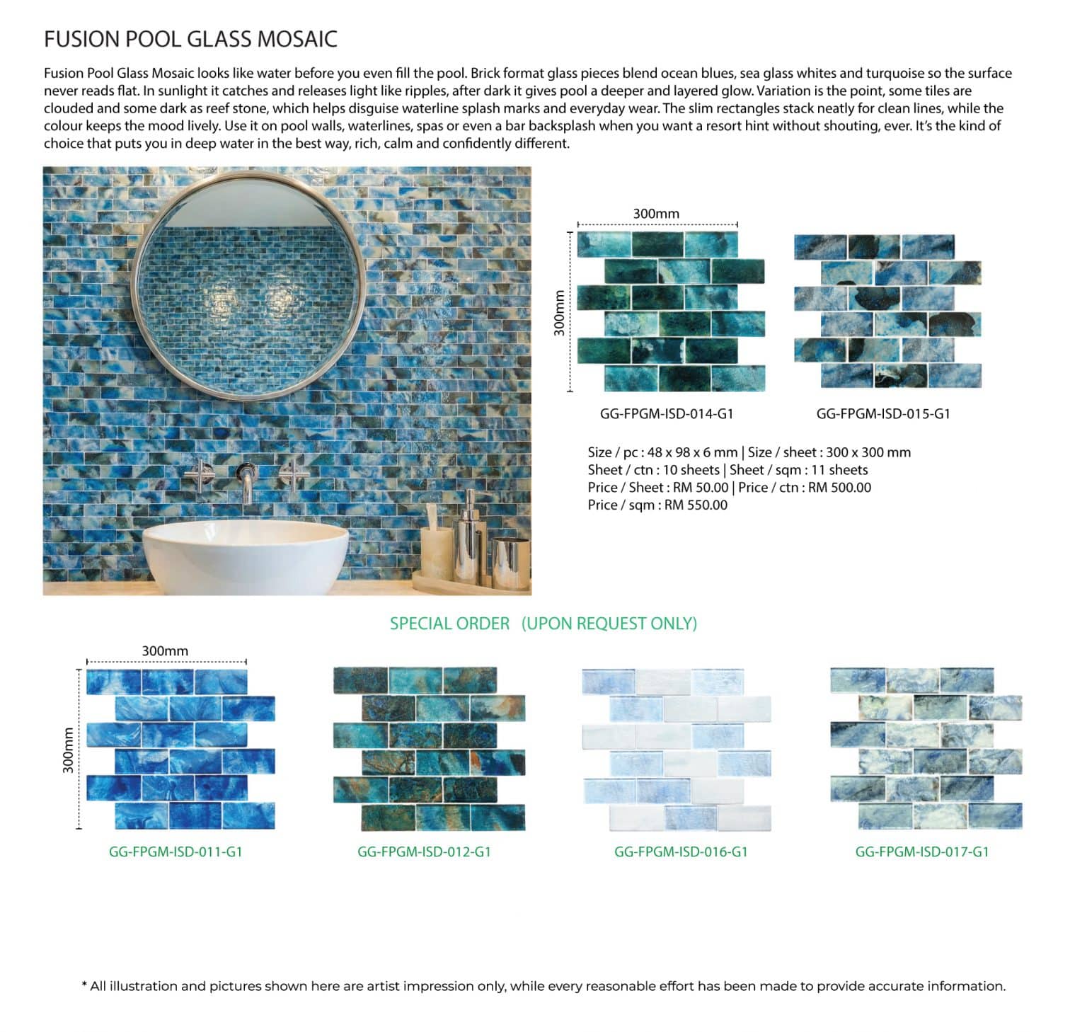 Fusion Pool Glass Mosaic - GNG Tiles Malaysia